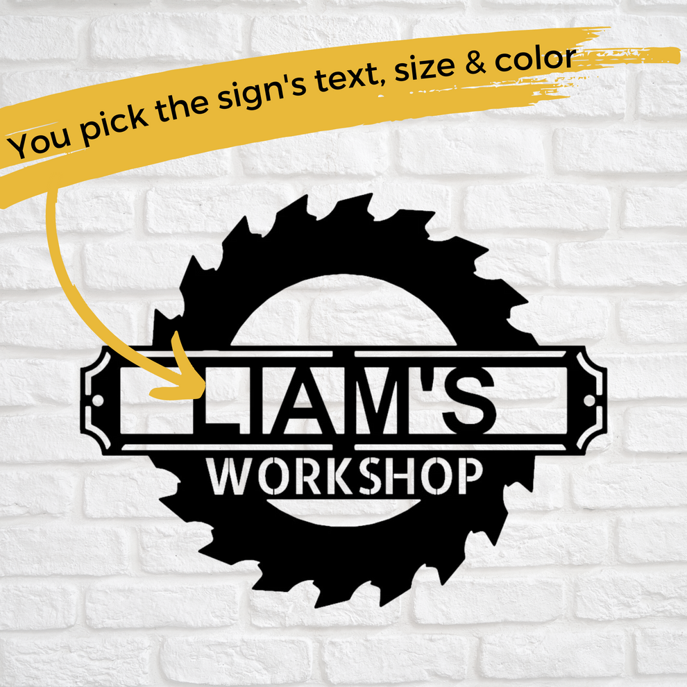 Tool Sign with Sawblade - Personalized Workshop Sign, Custom Garage Si ...