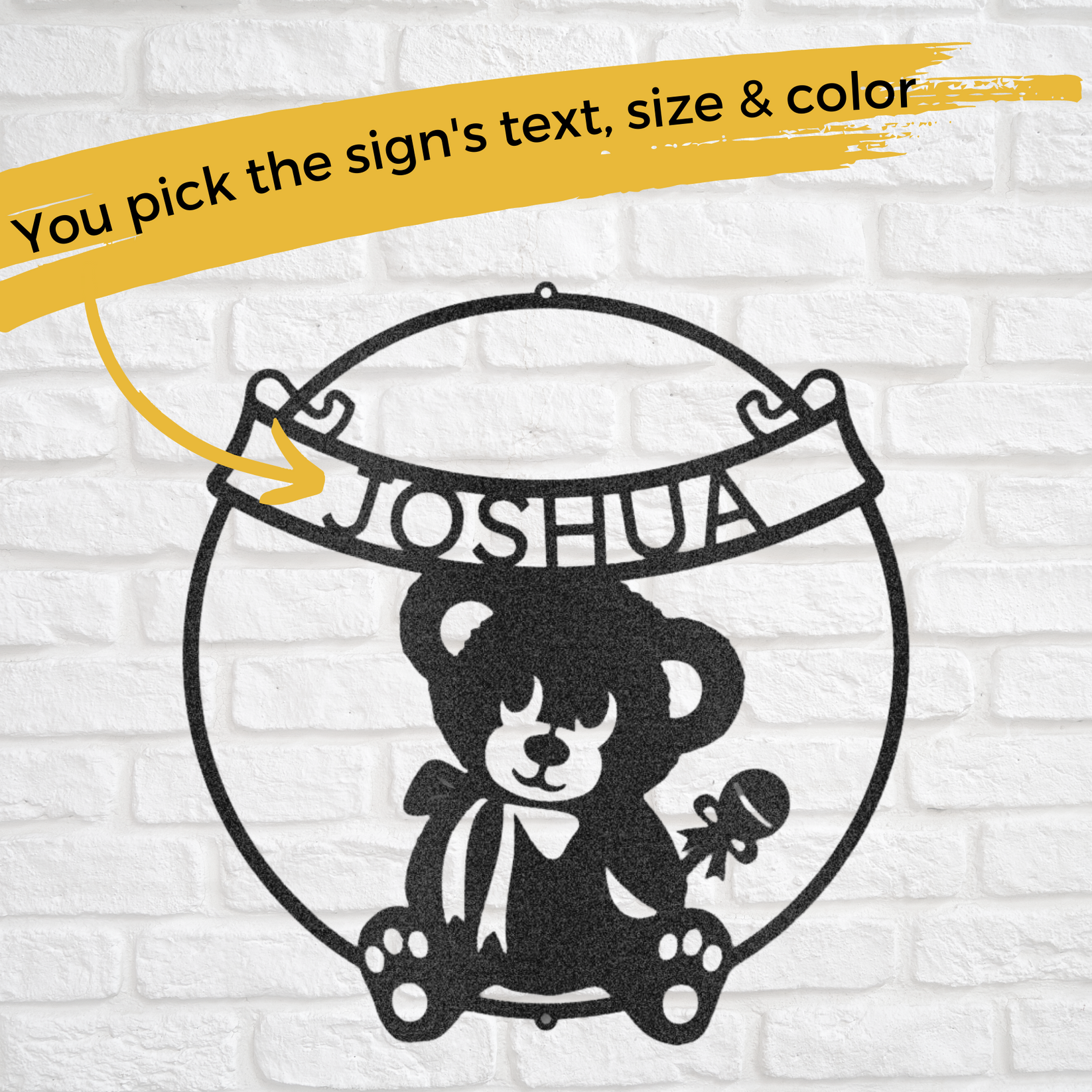 Personalized Nursery Sign with Custom Text, Teddy Bear with Rattle ...