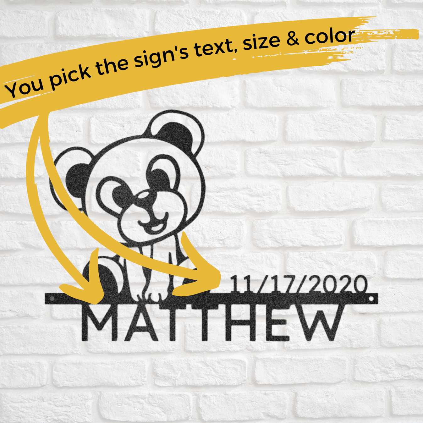 Personalized Nursery Sign with Custom Text, Cute Teddy Bear with Date ...