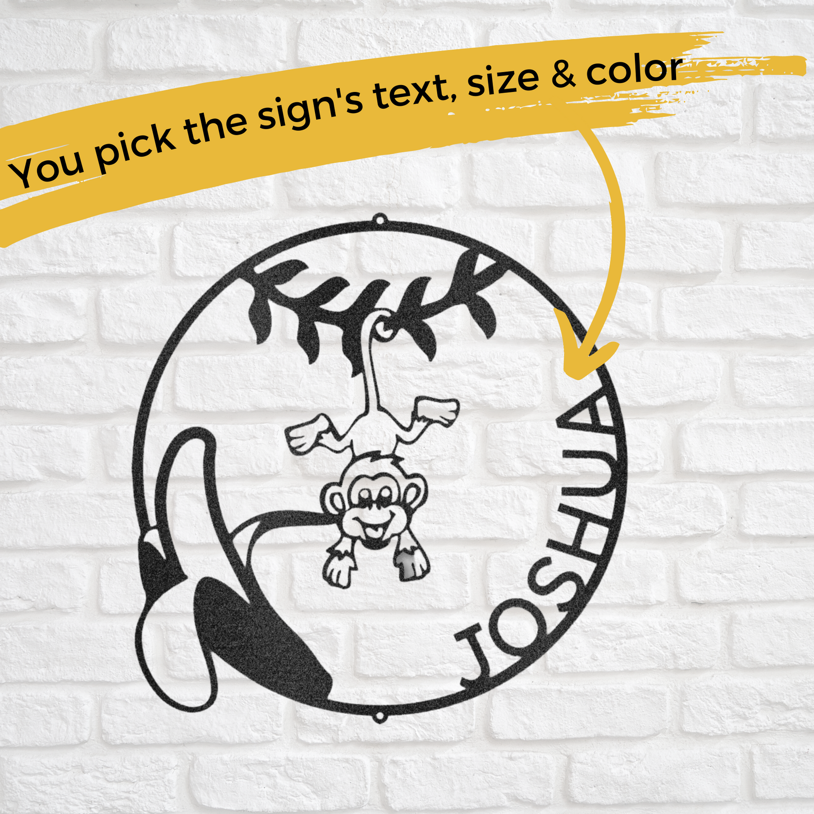 Personalized Nursery Sign with Custom Text, Round Monkey Name Sign ...
