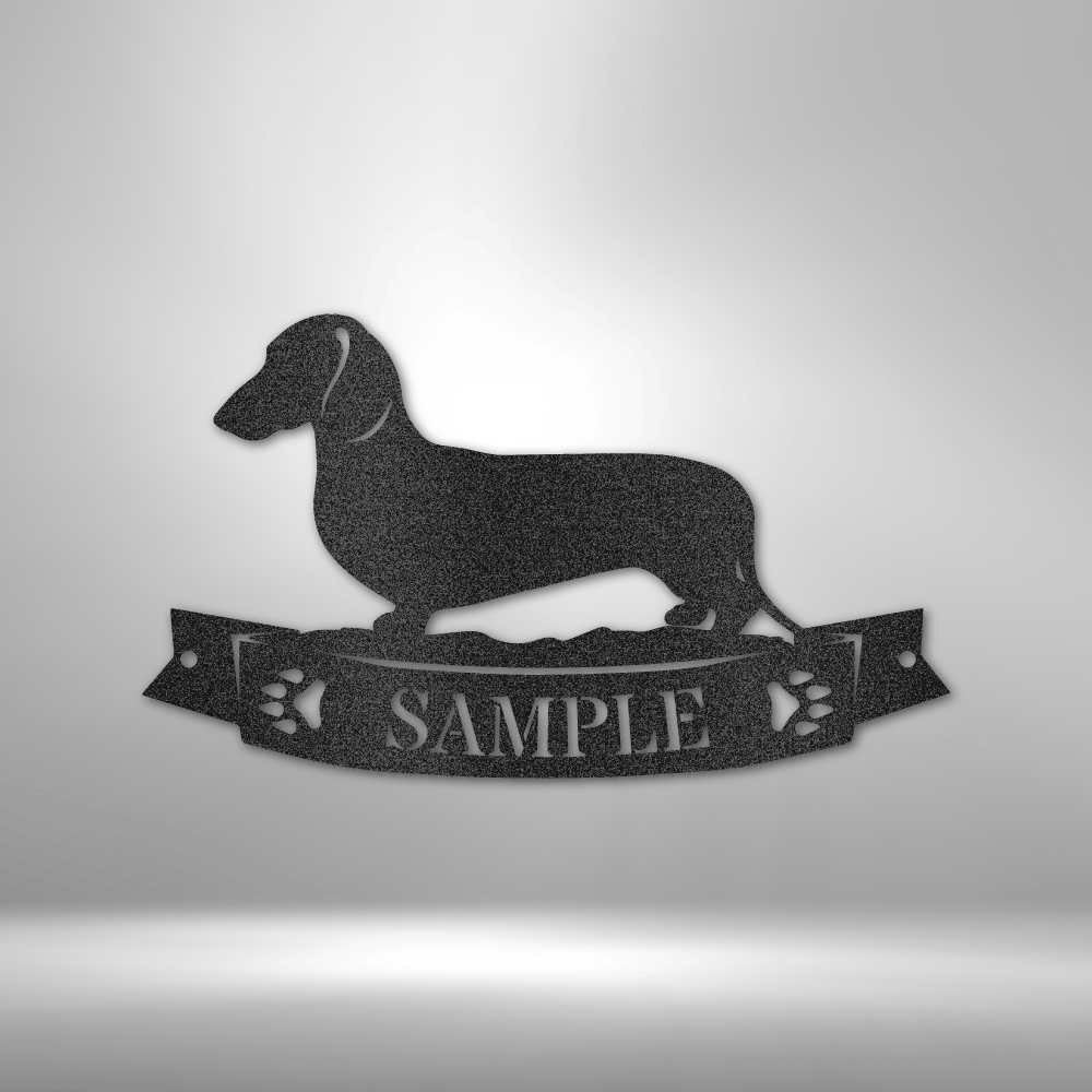 Dachshund Dog Sign with Paw Print Banner - Personalized Metal Sign ...