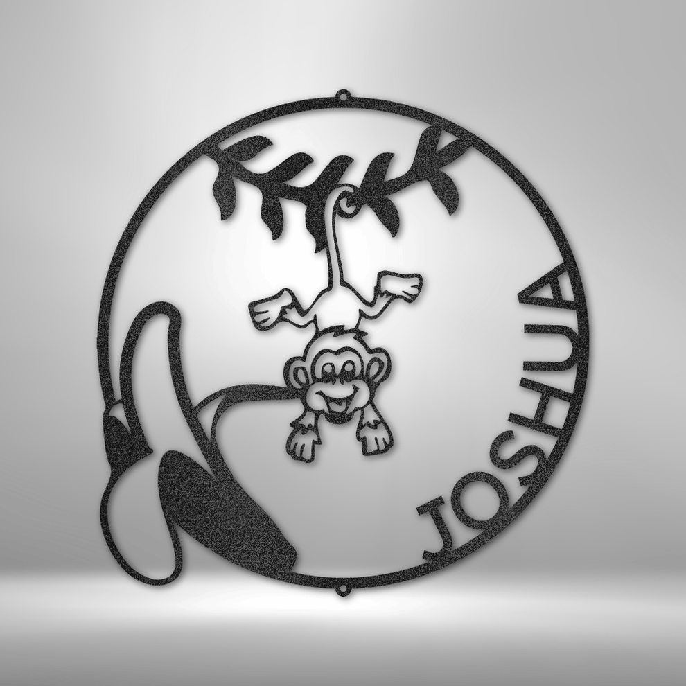 Personalized Nursery Sign with Custom Text, Round Monkey Name Sign, Me ...