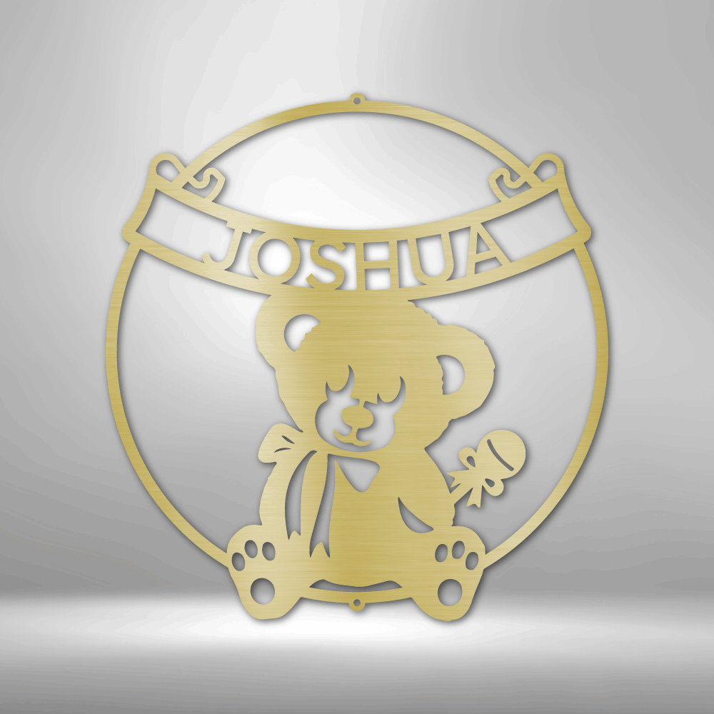 Personalized Nursery Sign with Custom Text, Teddy Bear with Rattle, Me ...