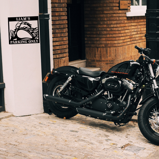 Motorcycle Sign - Personalized Metal Sign - Flaming Motorcycle Monogram ...